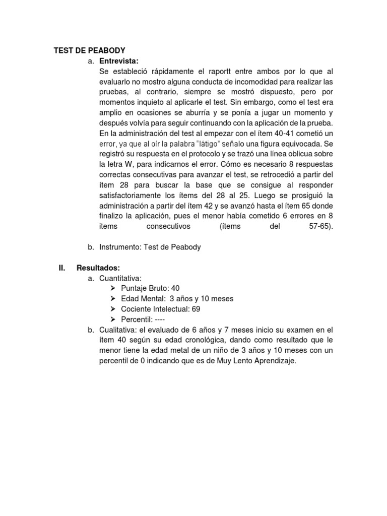 Test de Peabody | PDF | Cociente de inteligencia | Prueba (evaluación)