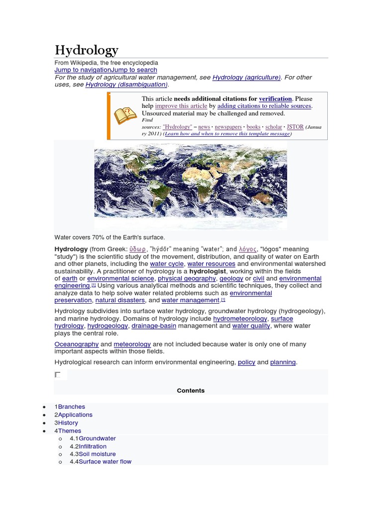 Hydrology: For The Study of Agricultural Water Management, See - For ...