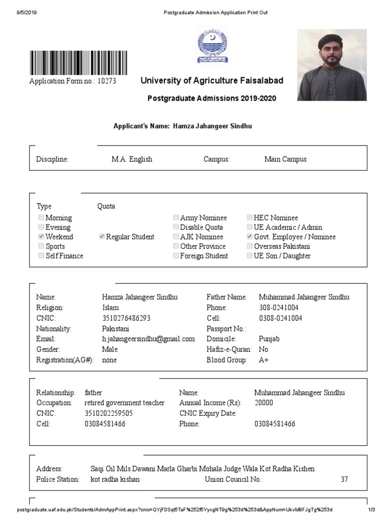 Postgraduate Admission Application 2019 | PDF | Postgraduate Education ...