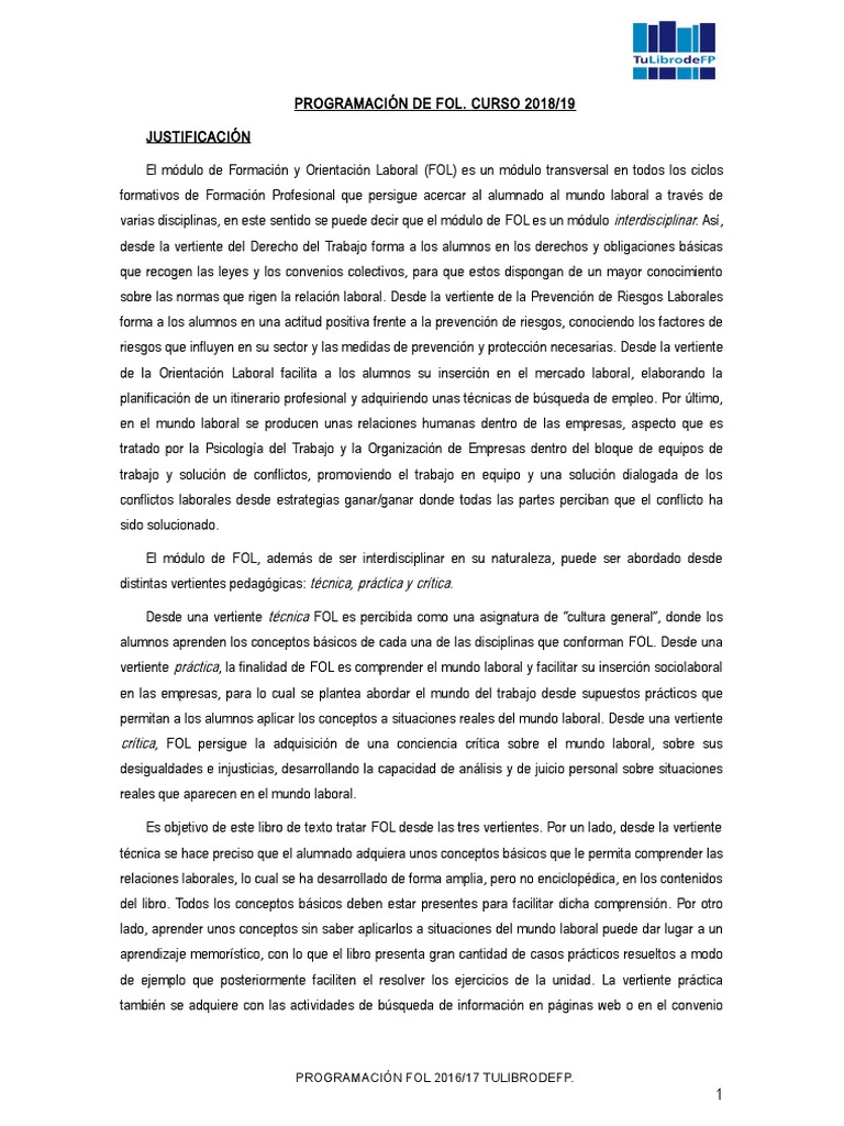 Programación Del Libro FOL 2019-20 | PDF | Salario | Derecho laboral