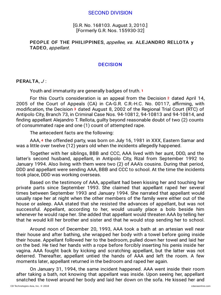 Appellee Vs Vs Appellant: Second Division | PDF | Witness | Sentence (Law)