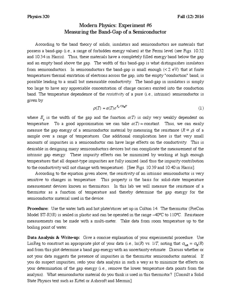 Modern Physics: Experiment #6 Measuring The Band-Gap of A Semiconductor ...