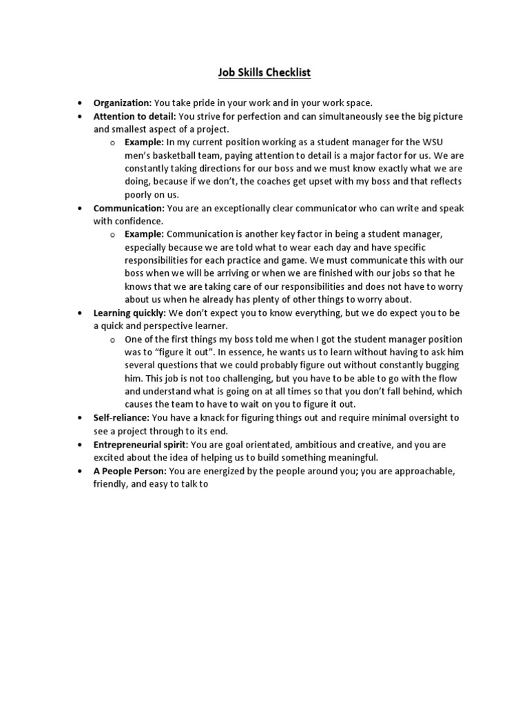 Job Skills Checklist | PDF | Information | Learning
