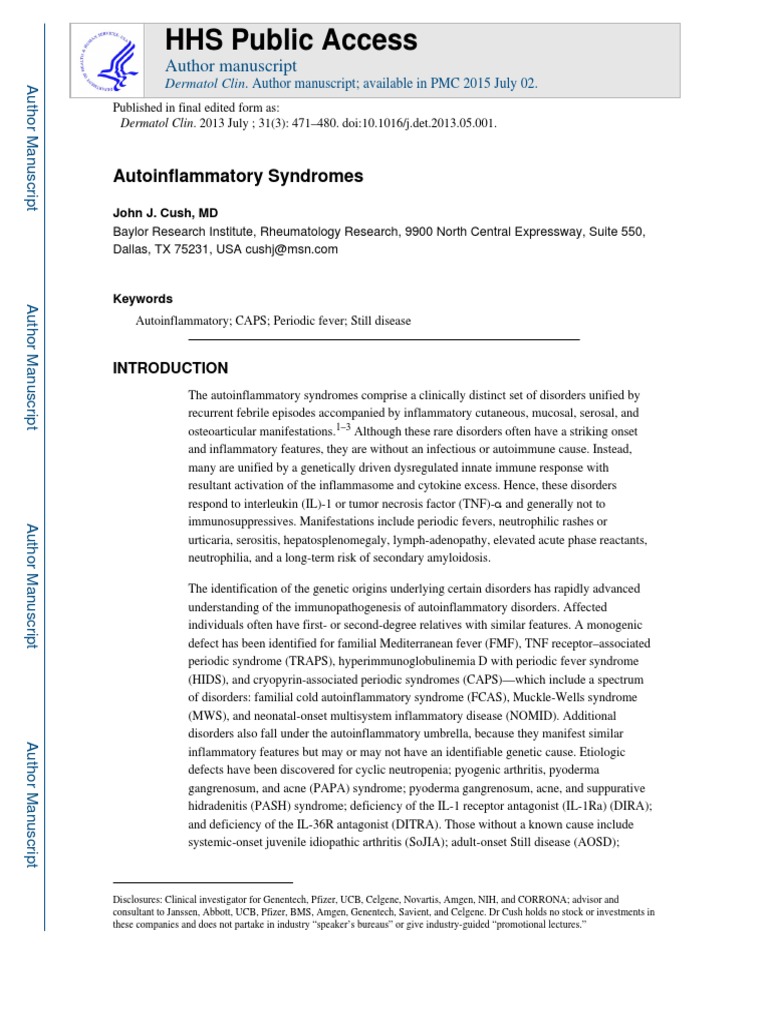Autoinflammatory Syndromes | PDF | Inflammation | Immune System