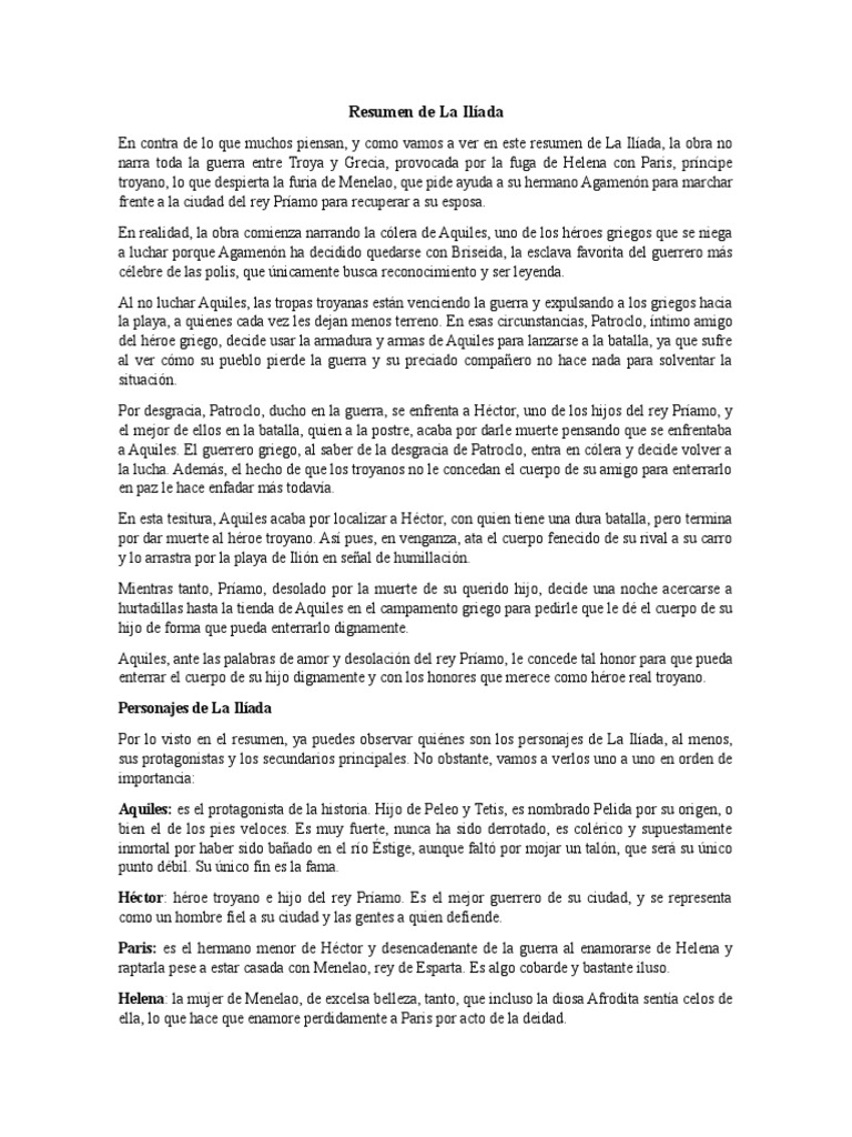 Resumen de La Illiada de Homero | PDF | Ilíada | Aquiles