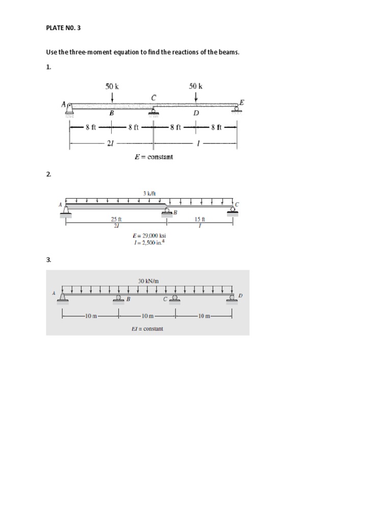 Use The Three-Moment Equation To Find The Reactions of The Beams. 1 | PDF