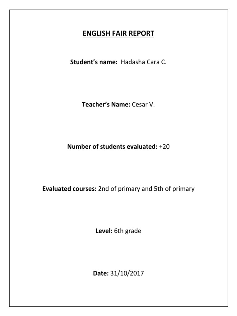 English Fair Report: Student's Name: Hadasha Cara C | PDF