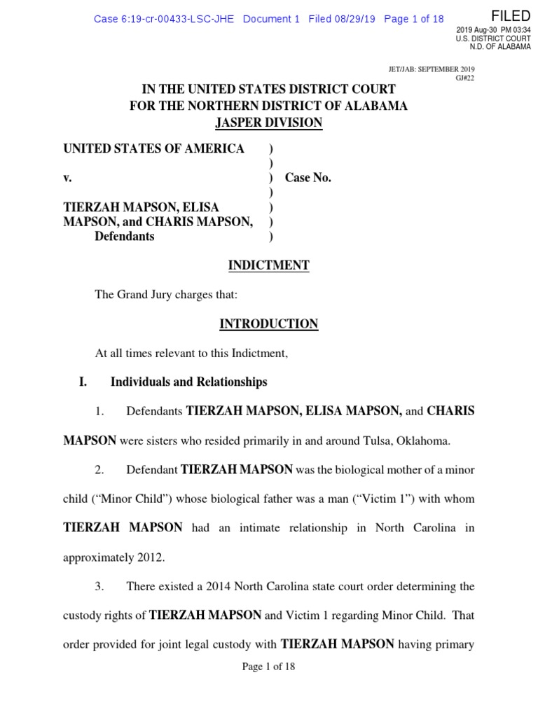 Tierzah Mapson Indictment | PDF | Stalking | Conspiracy (Criminal)