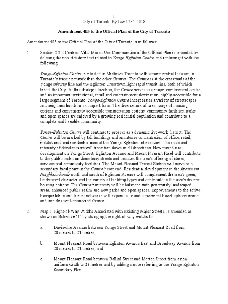 Toronto Official Plan Ammendment 405 | PDF | Street | Infrastructure