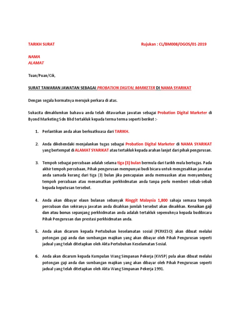 Template Offer Letter Digital Marketer | PDF