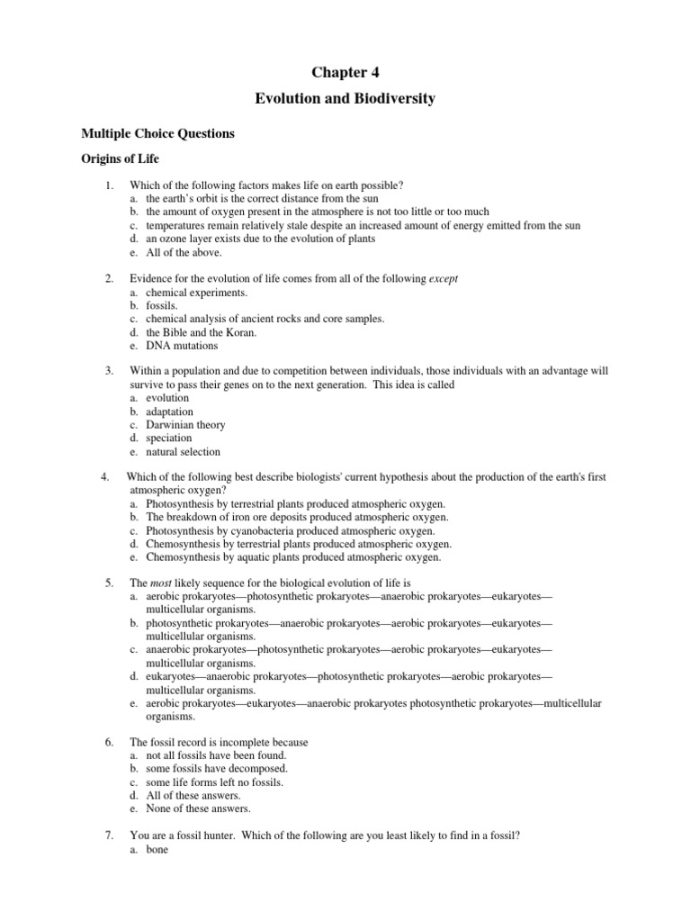 Evolution and Biodiversity Quiz Questions | PDF | Prokaryote | Evolution
