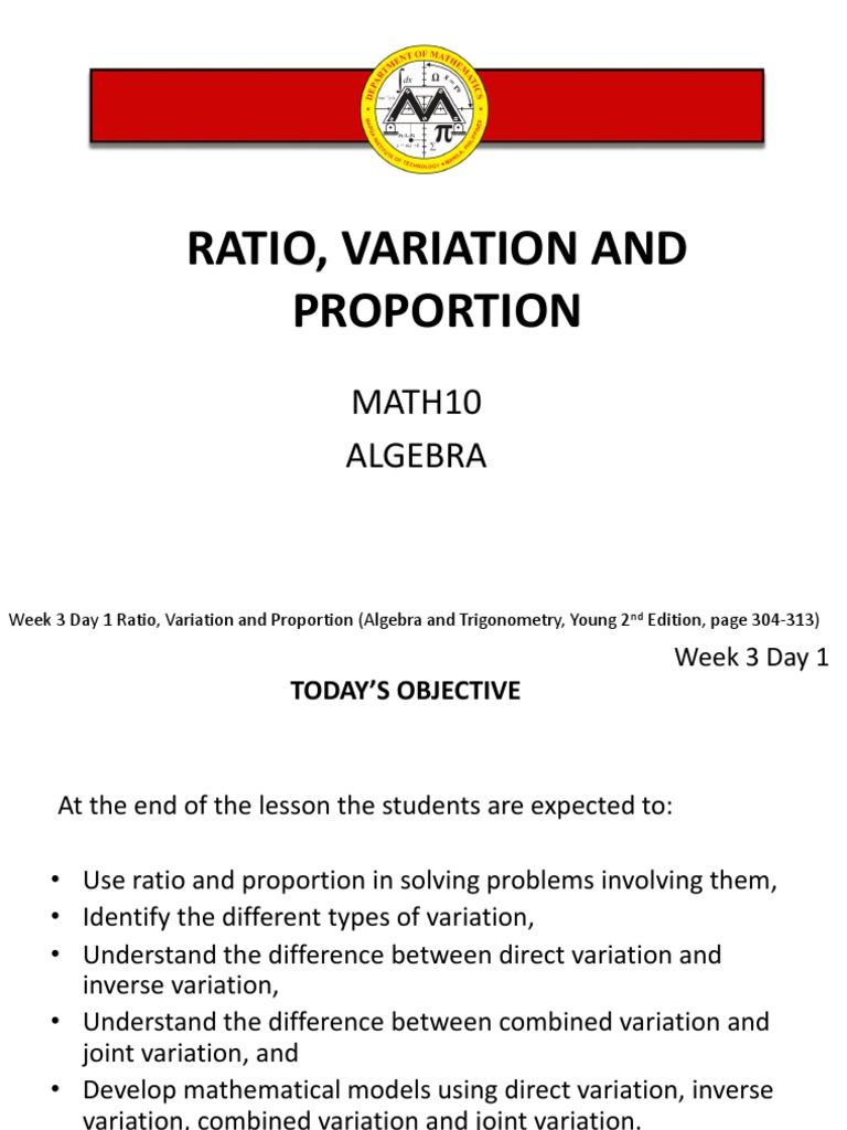 Ratio, Variation and Proportion: MATH10 Algebra | PDF | Ratio ...