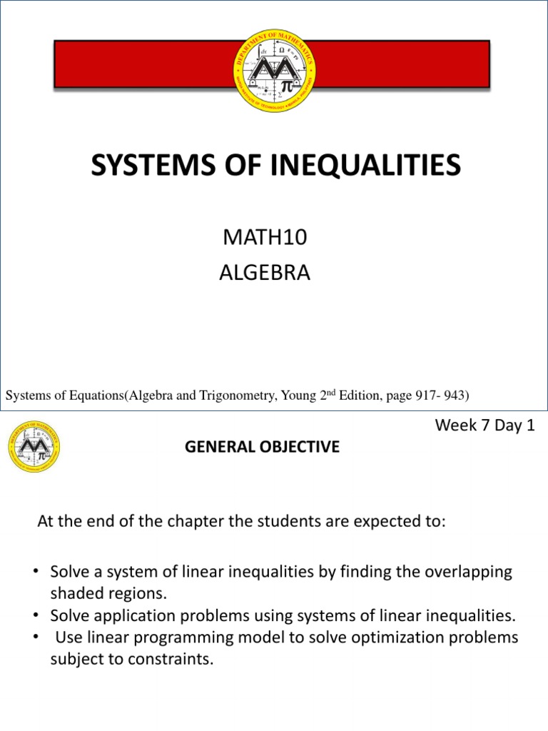 Lesson 6 - Systems of Inequalities | PDF | Mathematical Optimization | Linear Programming