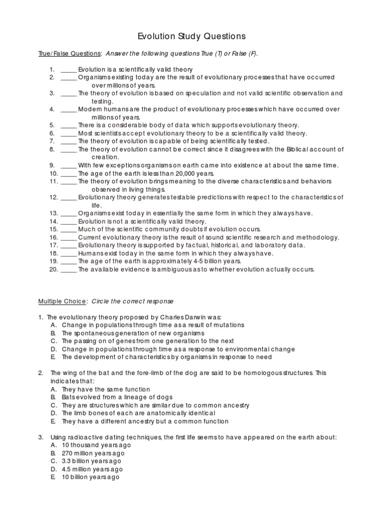 Evolution Study Questions and Answers | PDF | Natural Selection | Evolution