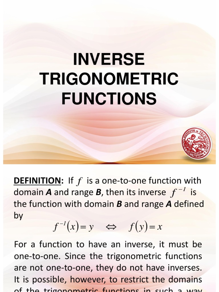 Lesson 7 - Inverse Trigonometric Functions | PDF | Function ...