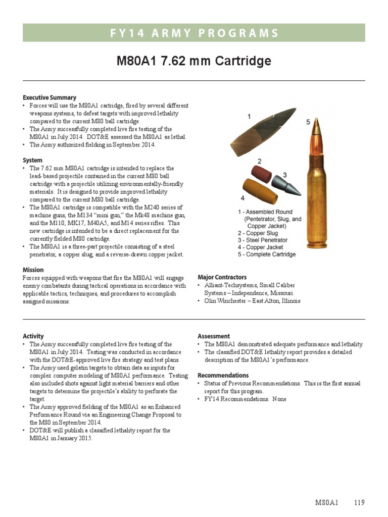 Army's M80A1 Cartridge Overview | PDF | Projectiles | Military Technology