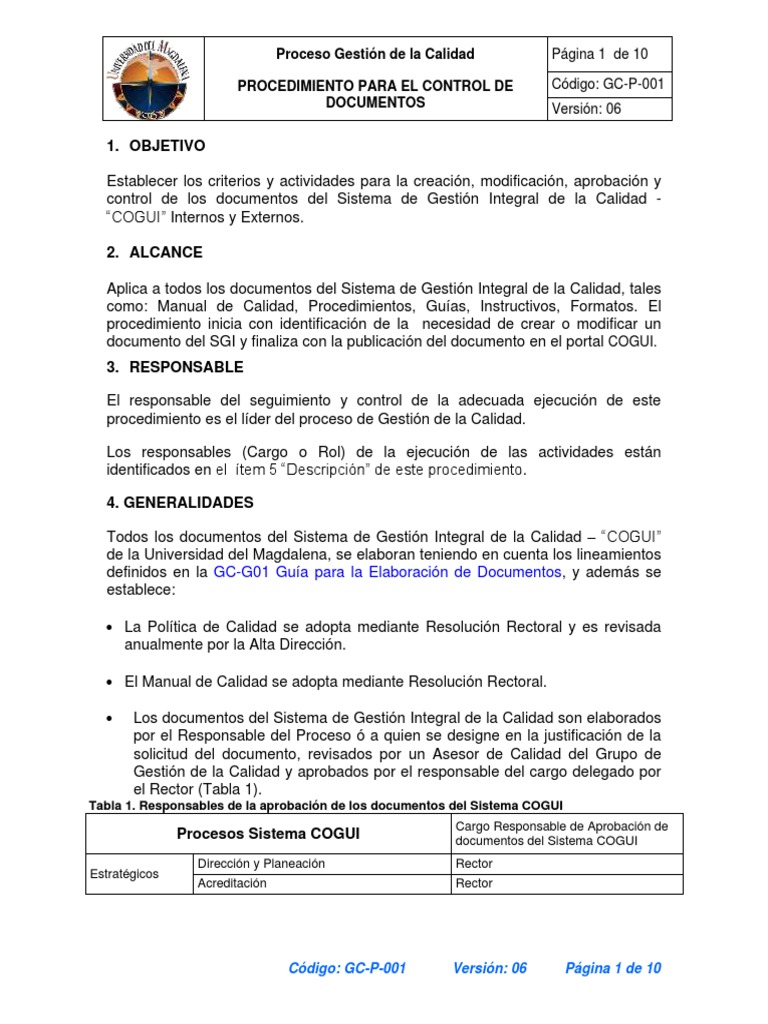 GC-P01 Procedimiento Control de Documentos v6 | PDF | Gestión de la ...