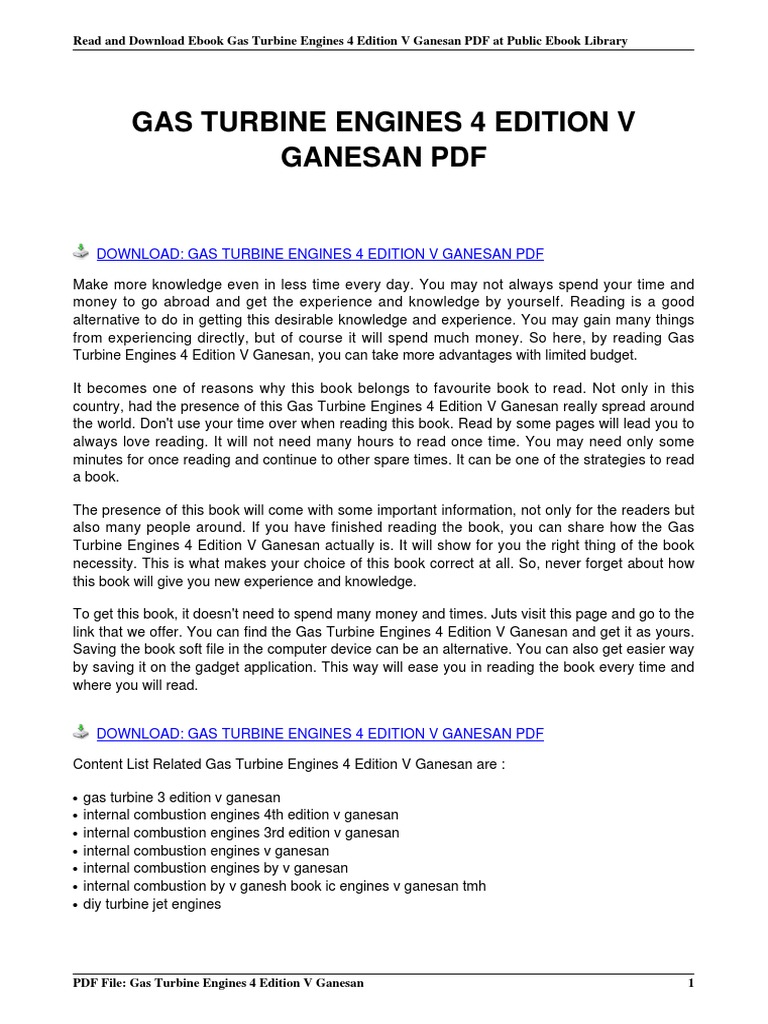 Gas Turbine Engines 4 Edition V Ganesan PDF | PDF | Gas Turbine | Internal Combustion Engine