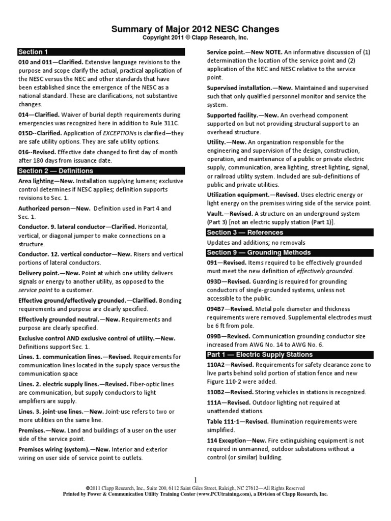 Summary Major Changes 2012 NESC | PDF | Insulator (Electricity ...