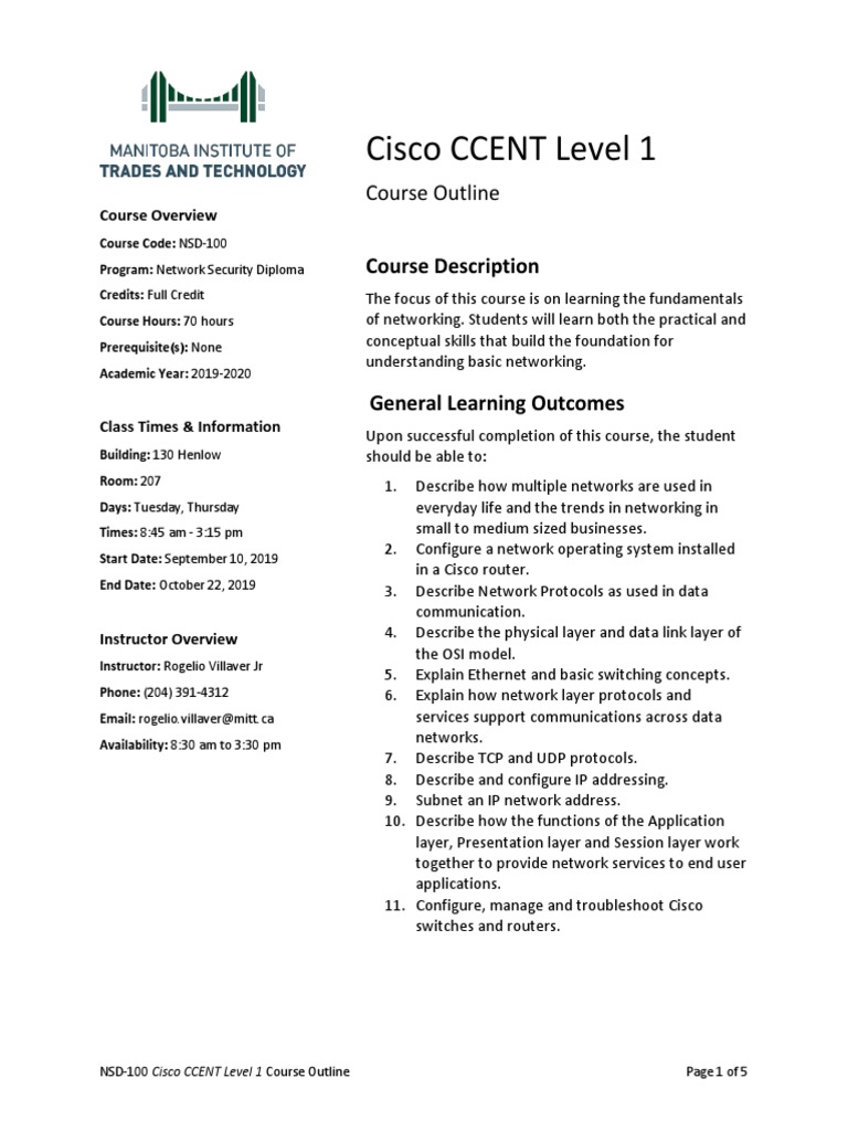 NSD-100 Cisco CCENT Level 1 Course Outline 2019-2020 | PDF | Internet ...