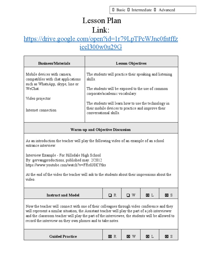 Technology-Enriched Lesson Plan | PDF | Interview | Lesson Plan