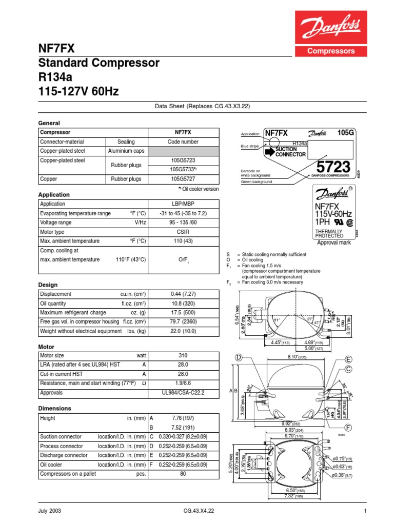 NF7FX R134a 115V 60Hz 07-03 Cg43x422 | PDF | Heating, Ventilating, And ...