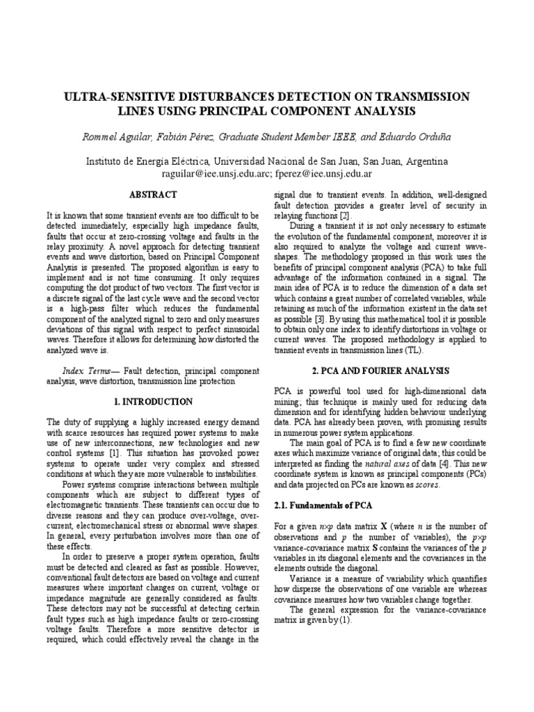 Ultra Sensitive Disturbances Detection On Transmission Lines Using Principal Component Analysis ...