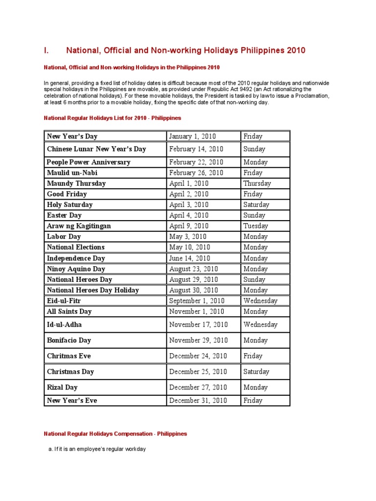 National Regular Holiday List | PDF | Easter | Observances