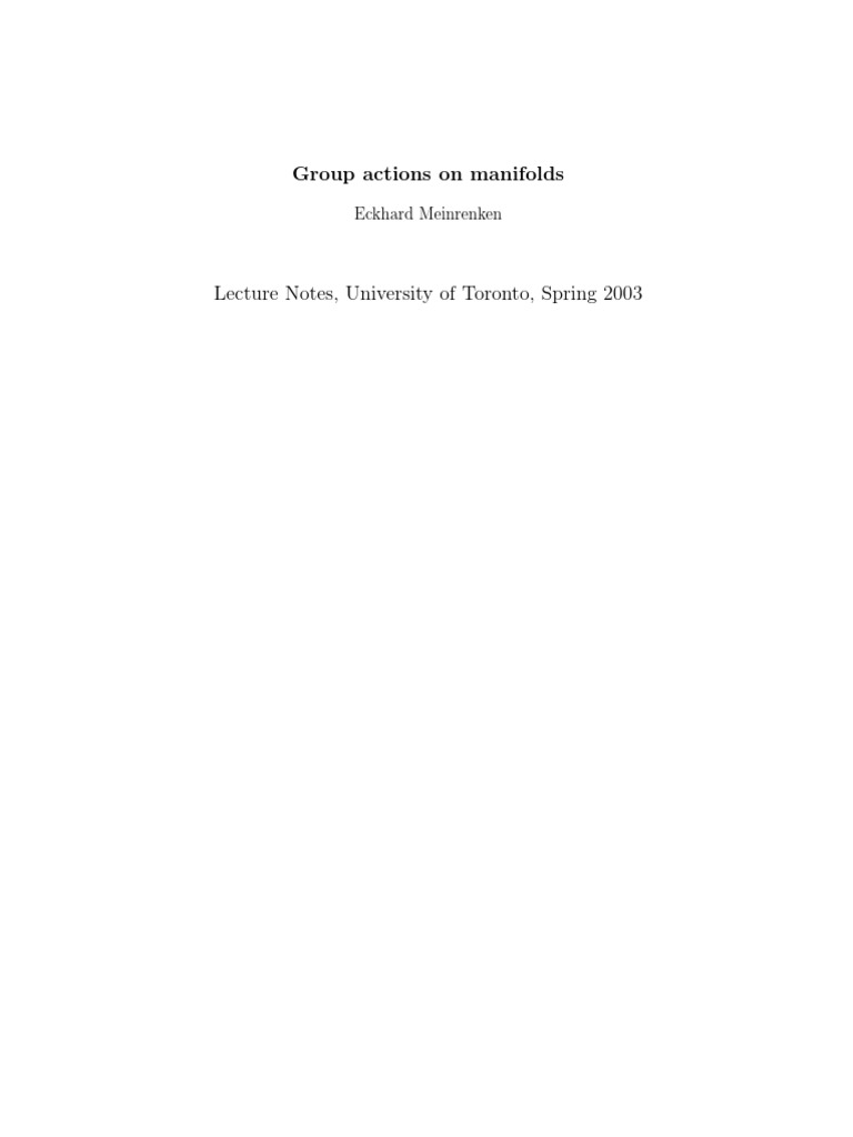 Group Actions On Manifolds: Eckhard Meinrenken | Download Free PDF ...