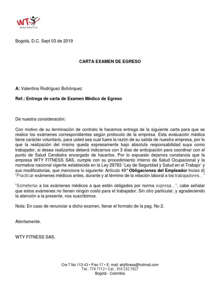 Carta Exámenes de Egreso | Instituciones sociales | Sociedad