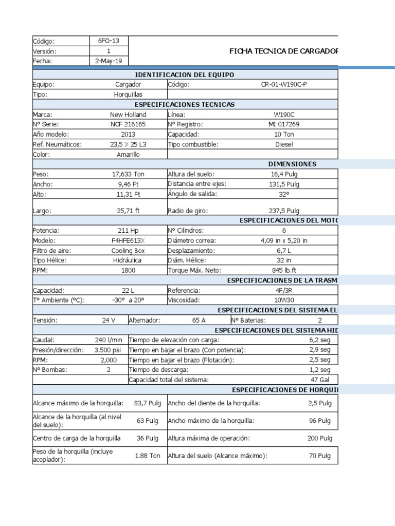 Ficha Tecnica Cargador | PDF | Eje | Vehículo de motor