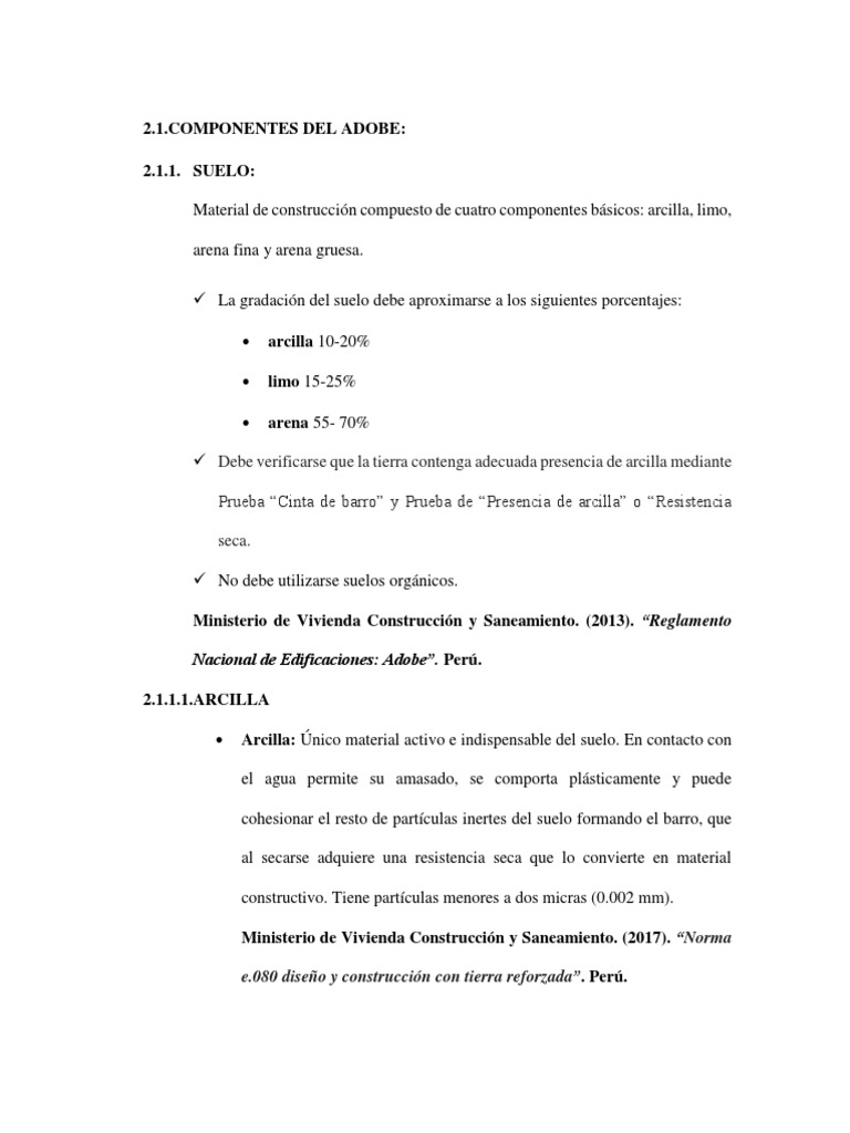 Composición del Adobe y sus Componentes | PDF | Arena | Arcilla
