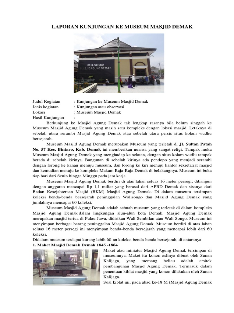 Laporan Kunjungan Ke Museum Masjid Demak | PDF | Seni | Ilmu Sosial