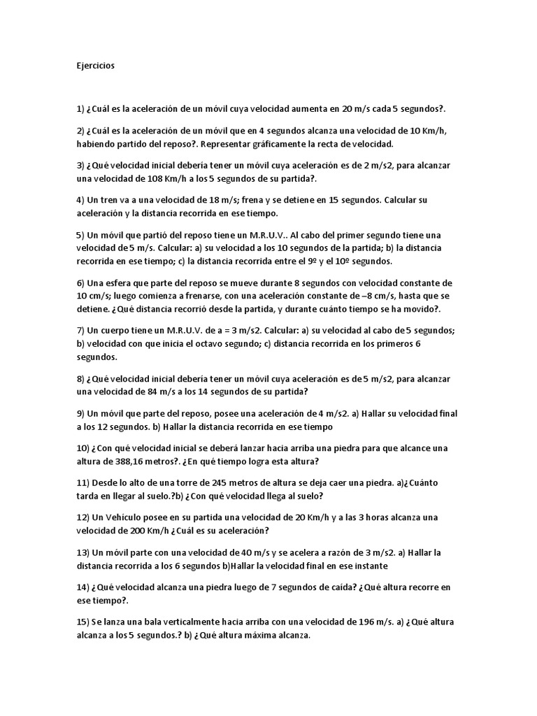 Ejercicios 1b | PDF | Velocidad | Aceleración