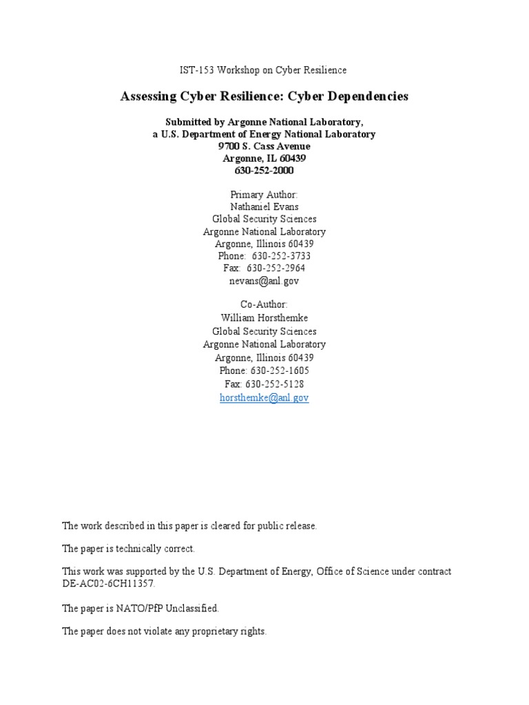Assessing Cyber Resilience: Cyber Dependencies | PDF | Computer ...