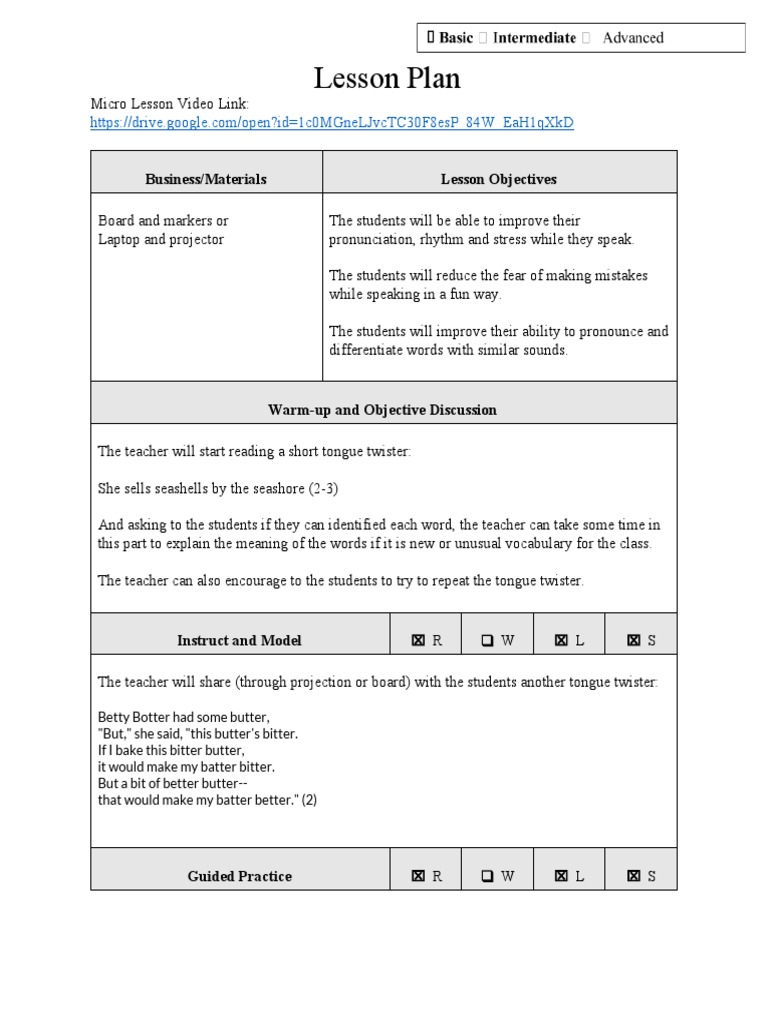 Pronunciation Lesson Plan | PDF | Education Theory | Communication