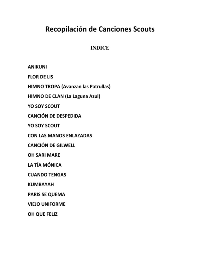 Recopilación de Canciones Scouts | PDF | Exploración