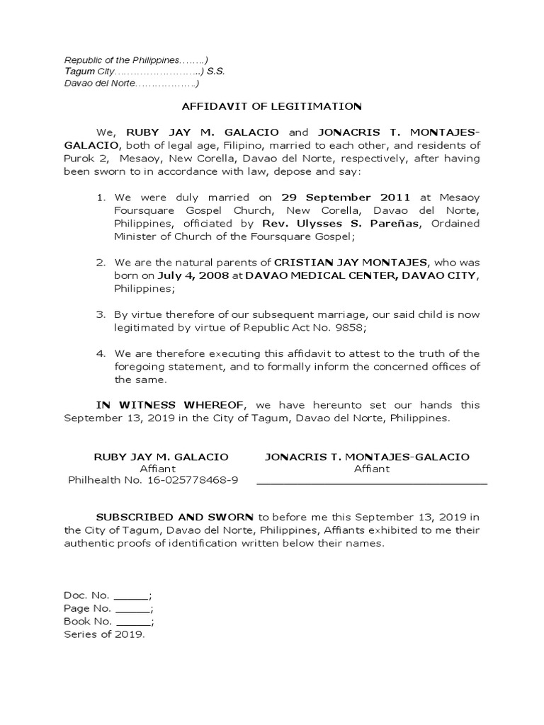 Affidavit of Legitimation Montajes | PDF