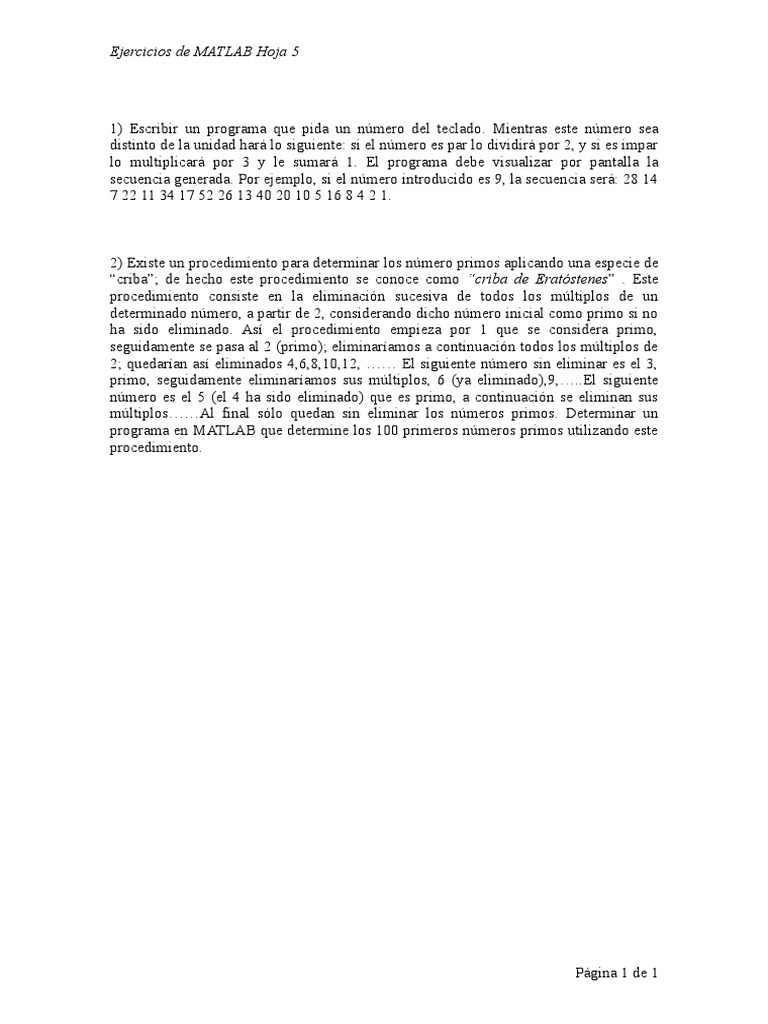 Hoja Matlab 5 | PDF