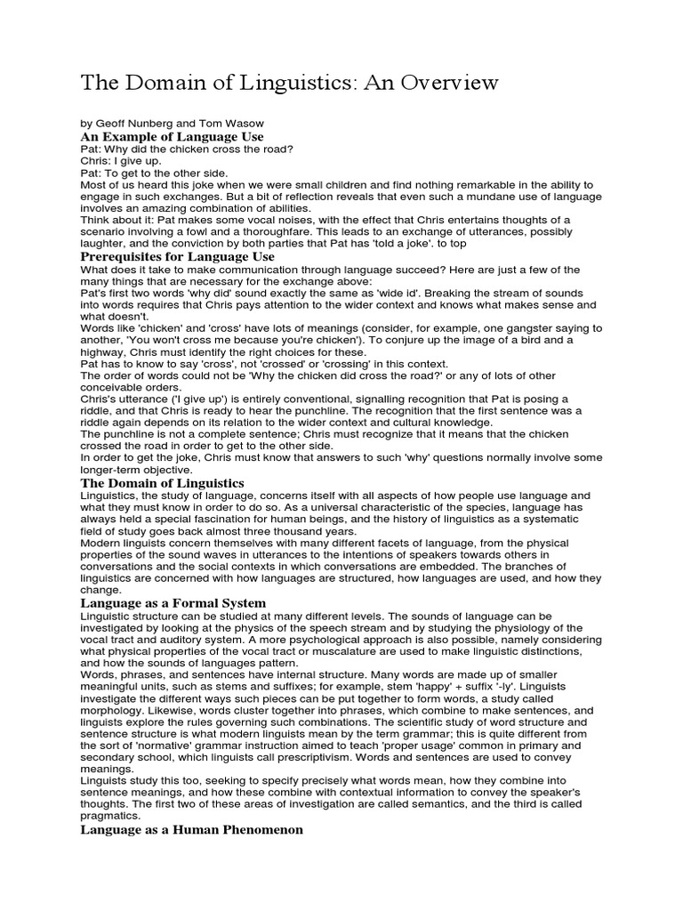 The Domain of Linguistics: An Overview | PDF | Semantics | Linguistics