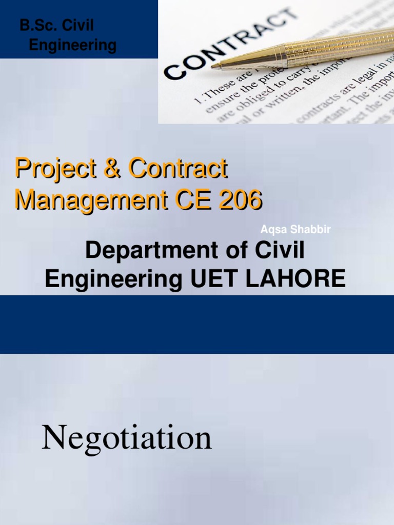 Project & Contract Management CE 206: Department of Civil Engineering ...