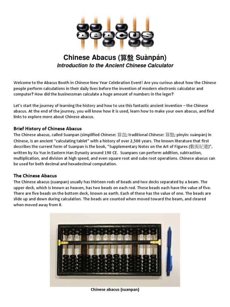 Chinese Abacus Introduction | PDF | Teaching Mathematics