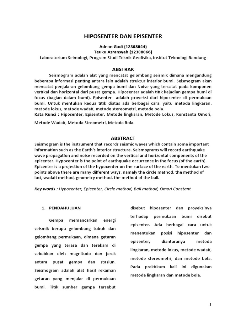 Hiposenter Dan Episenter | PDF