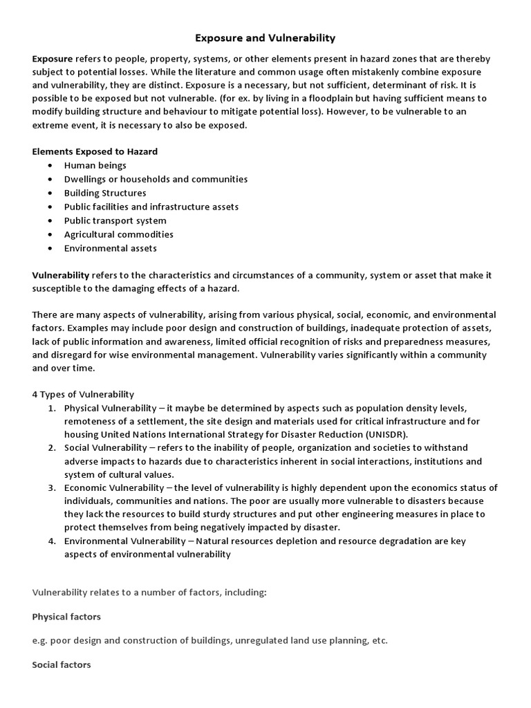 Exposure and Vulnerability | PDF | Vulnerability | Hazards