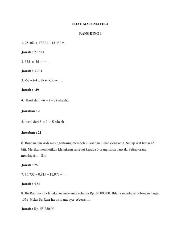 Soal MTK Rangking 1 | PDF