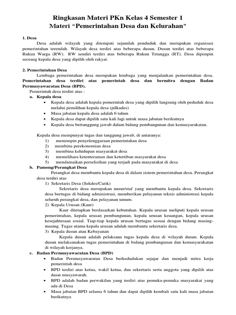 Ringkasan Materi PKN Kelas 4 Semester | PDF