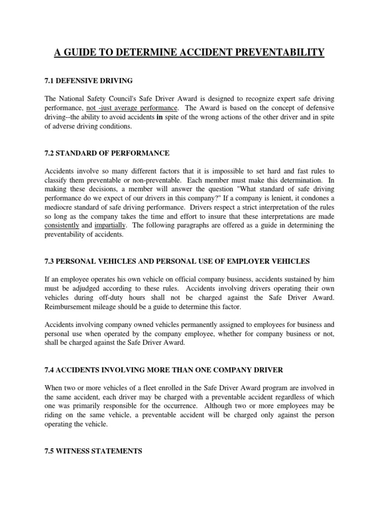 A Guide To Determine Accident Preventability: 7.1 Defensive Driving ...