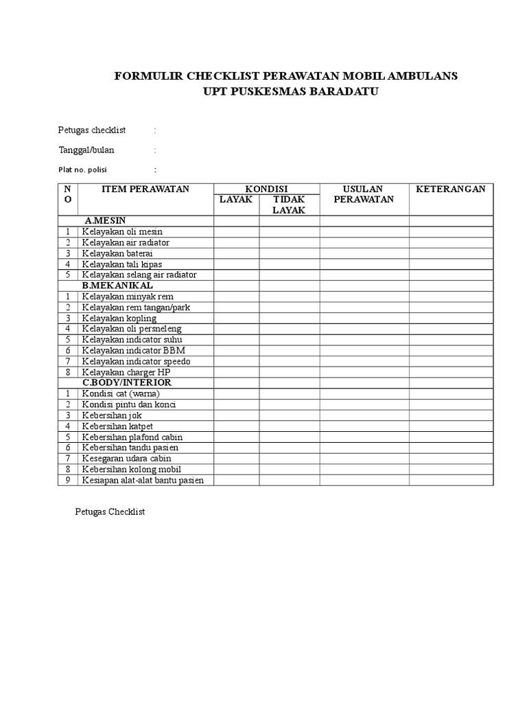 Formulir Ceklis Ambulan | PDF