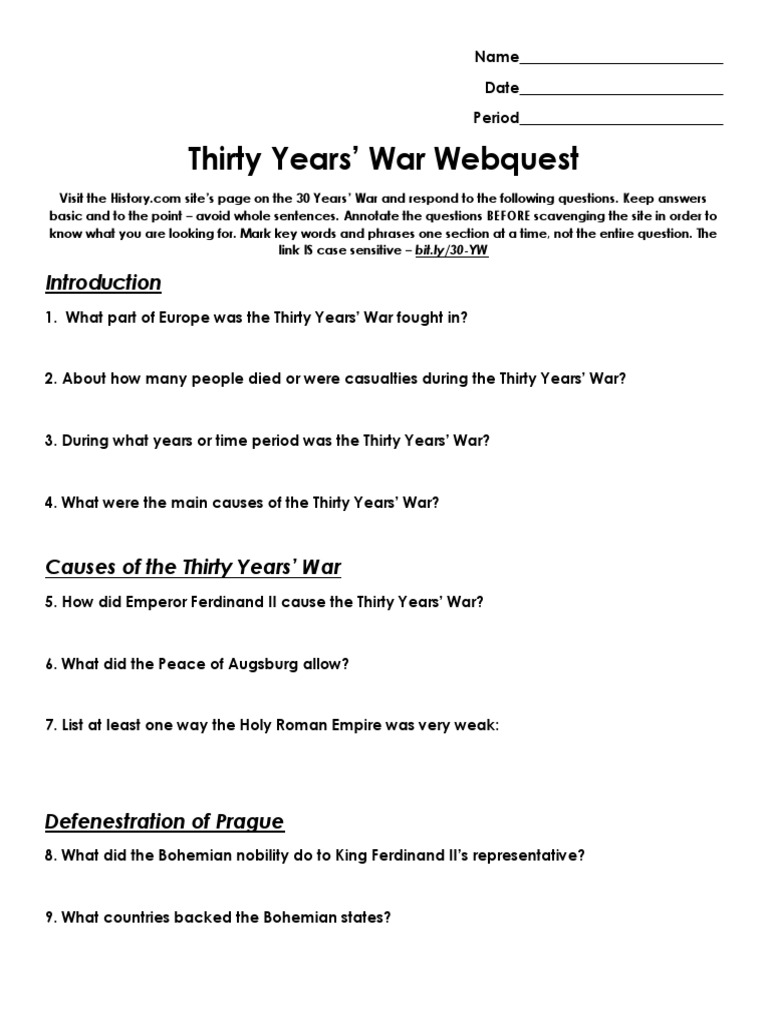 30 Years War Webquest | Download Free PDF | Early Modern Period ...