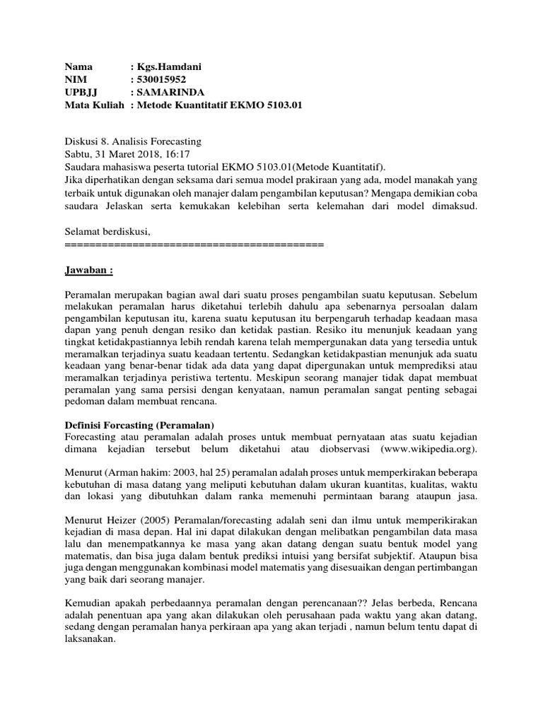 Metode Forcasting Terbaik | PDF | Komputer